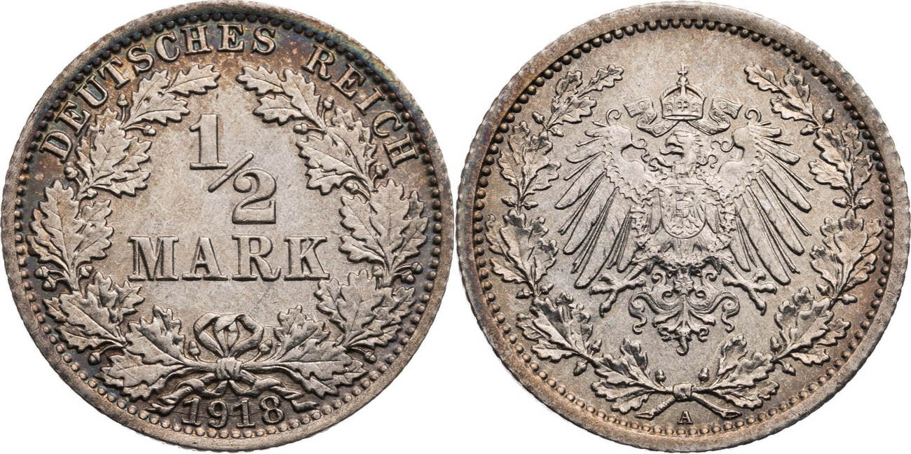 Kaiserreich ½ Mark 1918 A Kursmünze (1905-1919) vz | MA-Shops