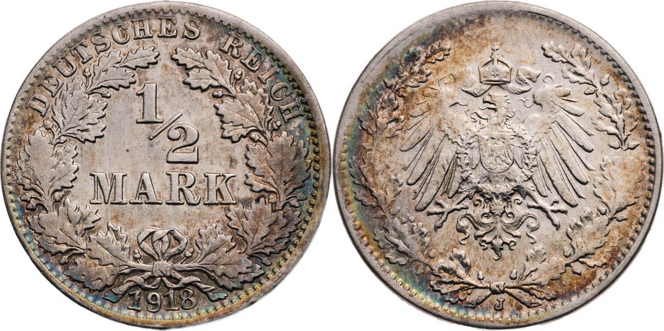 Kaiserreich ½ Mark 1918 J Kursmünze (1905-1919) ss-vz | MA-Shops