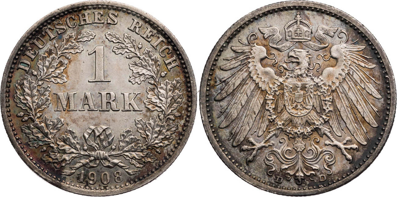 Kaiserreich 1 Mark 1908 D Kursmünze (1891-1916) vz-St | MA-Shops