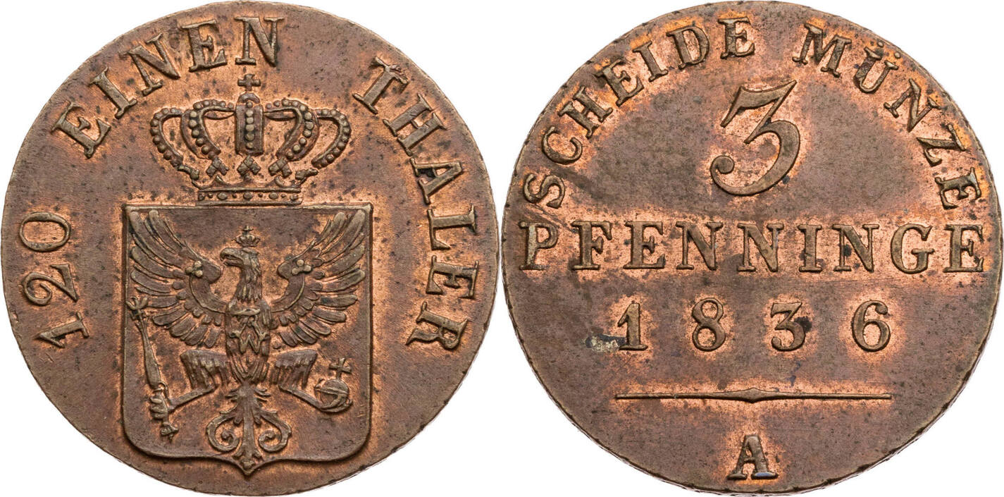 Preussen, Königreich 3 Pfennige 1836 A Friedrich Wilhelm III. (1797 ...