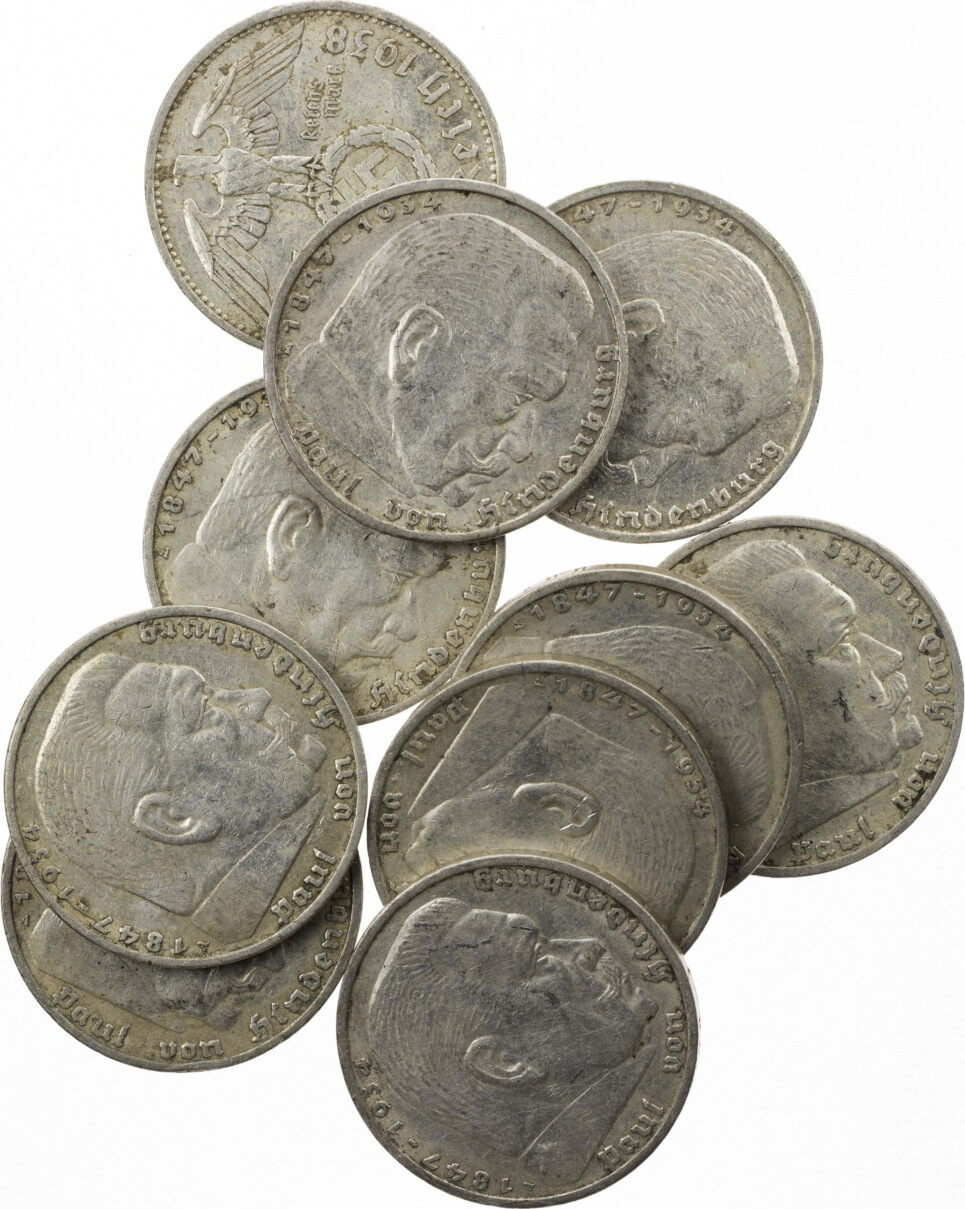 Drittes Reich 10x 5 Reichsmark 1936-1938 A 10x Paul von Hindenburg ...