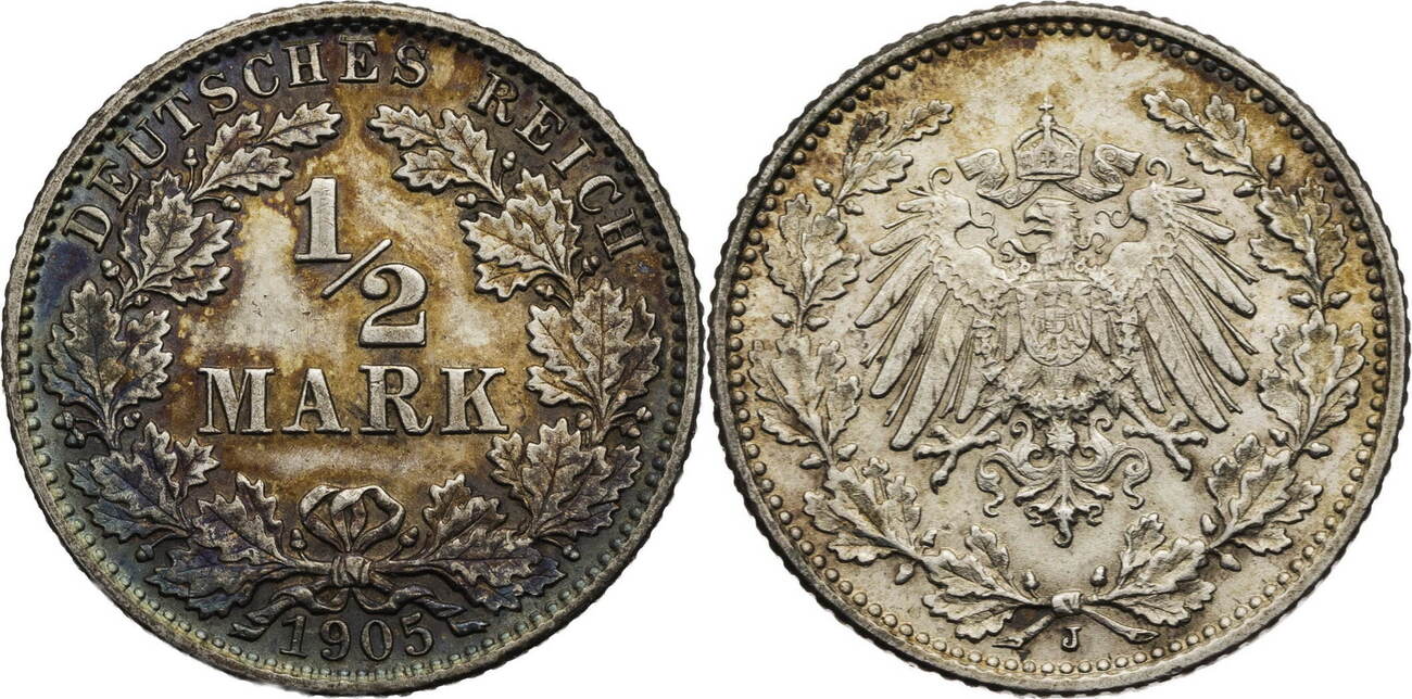 Kaiserreich ½ Mark 1905 J Kursmünze (1905-1919) vz | MA-Shops
