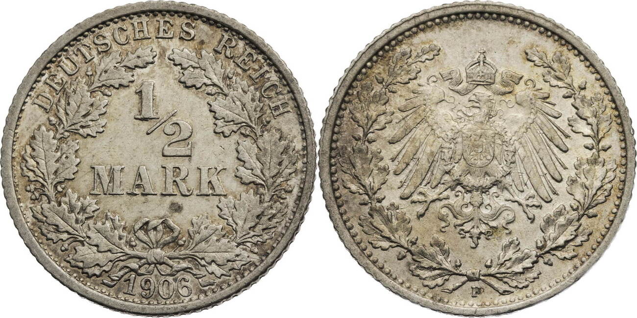 Kaiserreich ½ Mark 1906 F Kursmünze (1905-1919) vz | MA-Shops