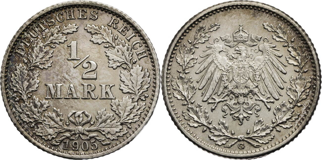 Kaiserreich ½ Mark 1906 G Kursmünze (1905-1919) ss-vz | MA-Shops