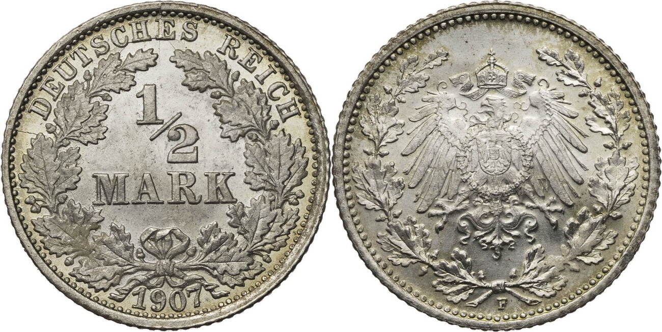Kaiserreich ½ Mark 1907 F Kursmünze (1905-1919) vz | MA-Shops