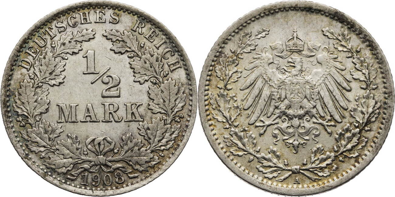 Kaiserreich ½ Mark 1908 A Kursmünze (1905-1919) vz | MA-Shops