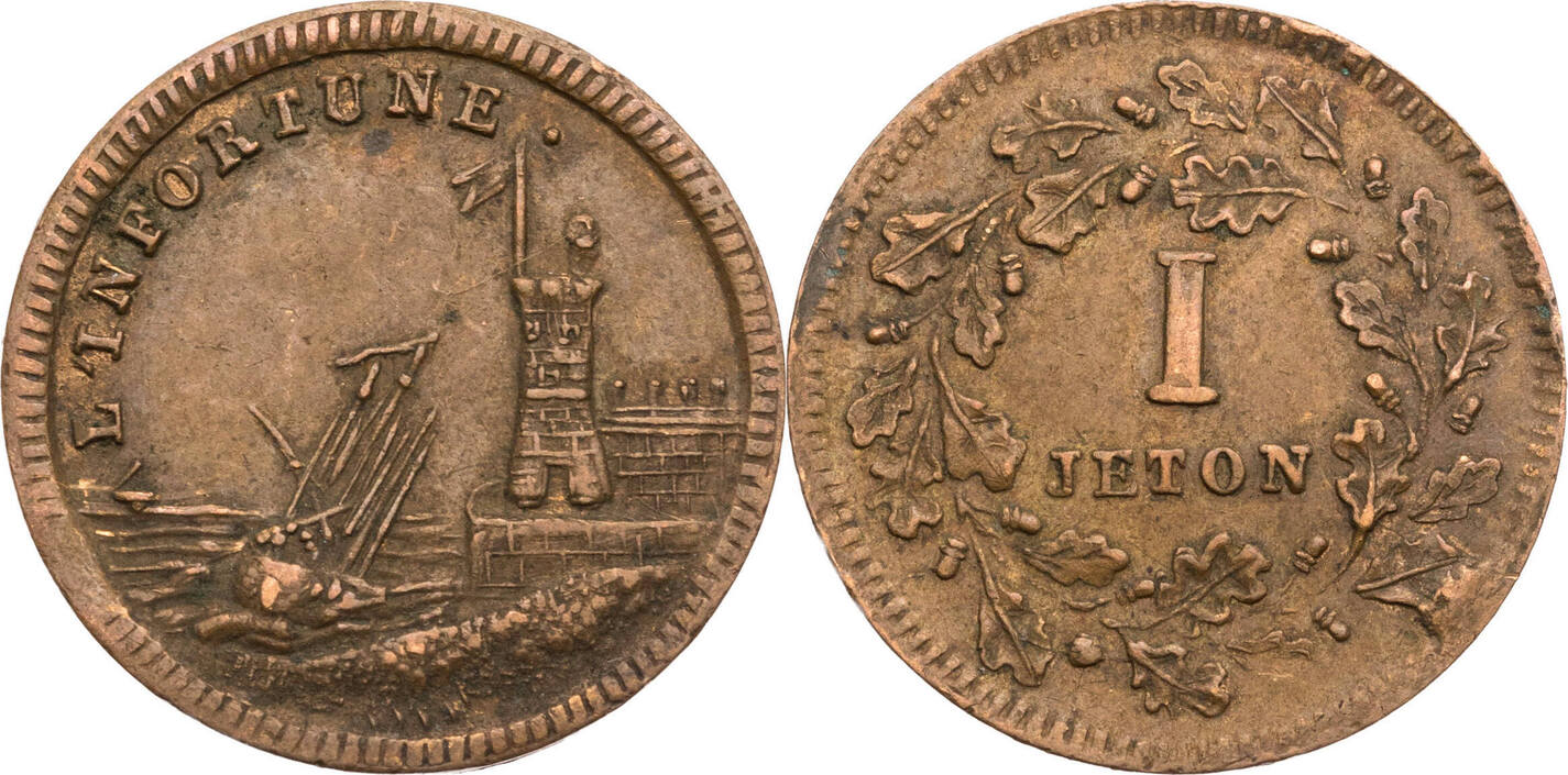 Frankreich 1 Jeton o.J. Das Unglück - Schiff havariert vor Leuchtturm ...