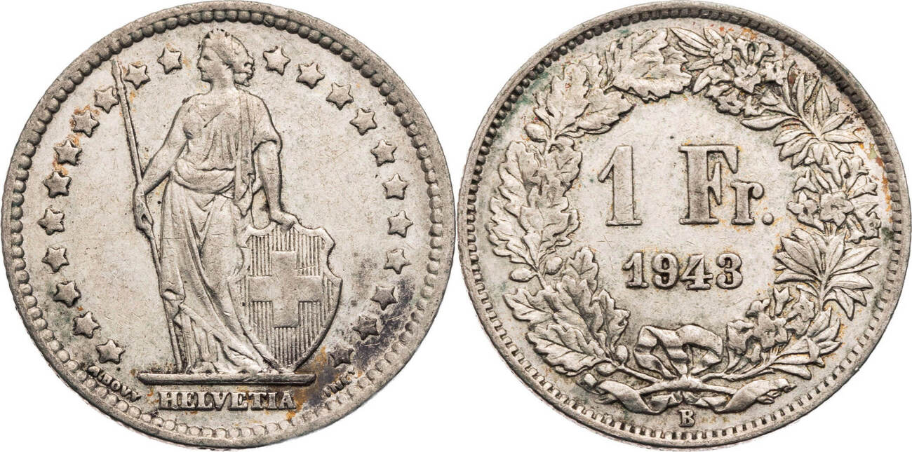 Schweiz 1 Franken 1943 B Helvetia - Kursmünze (1875-1967) ss | MA-Shops