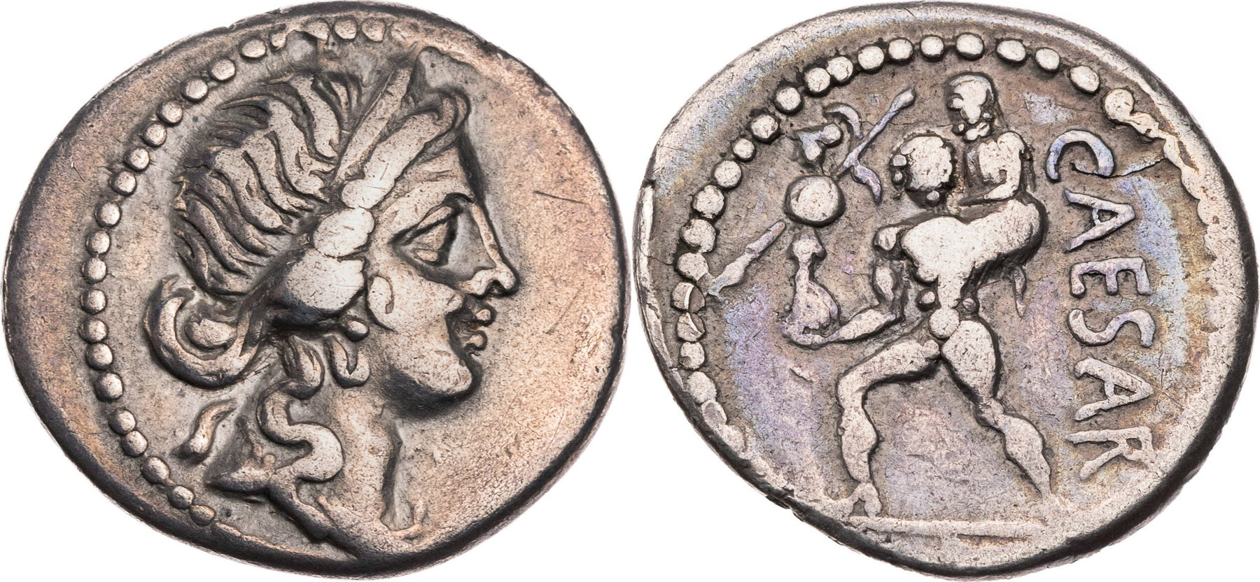 Römische Republik Denar 47/46 v. Chr. C. Julius Caesar, Kopf der Venus ...