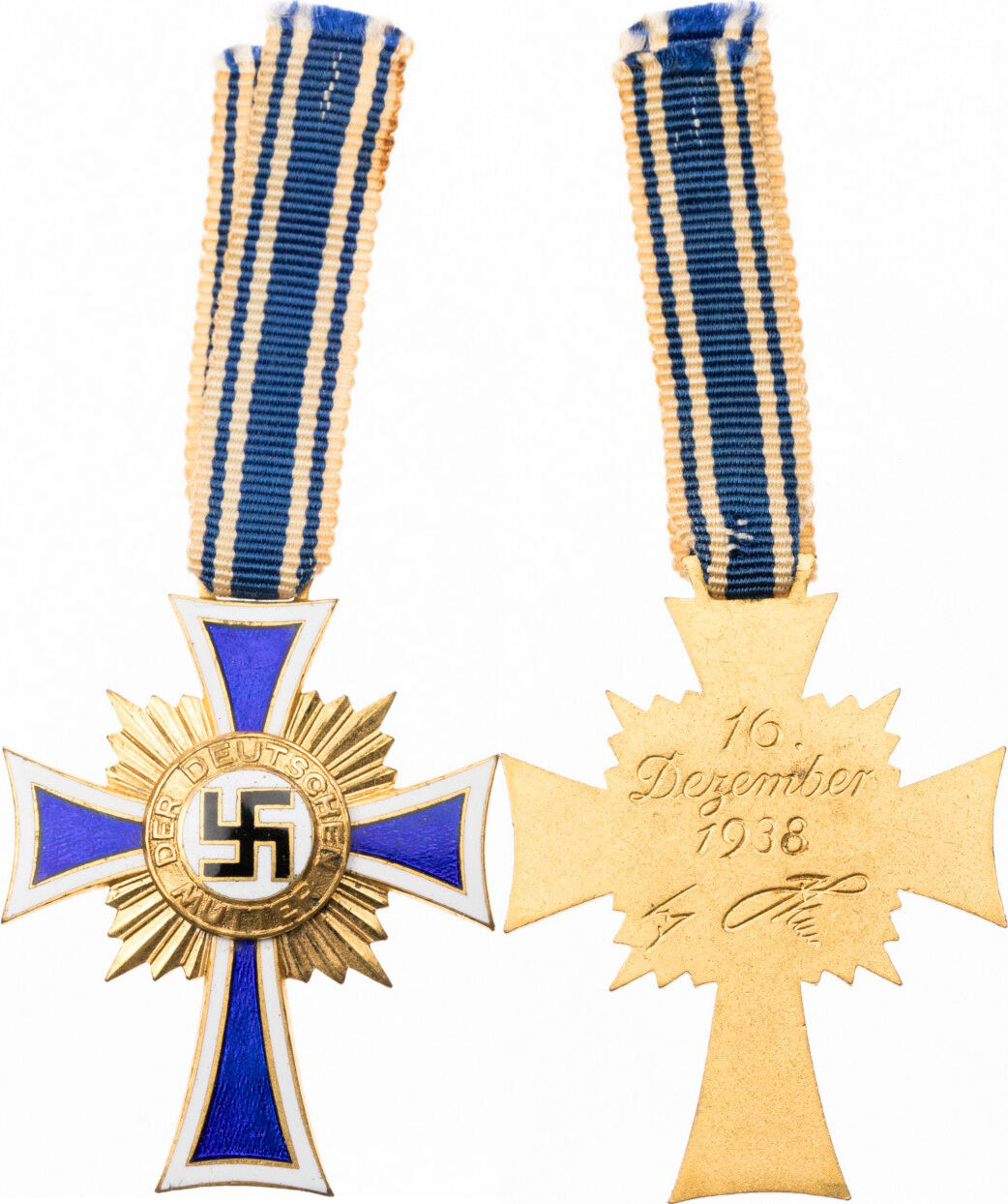 Drittes Reich Orden 16.12.1938 Goldenes Mutterkreuz 1. Stufe (2. Form ...
