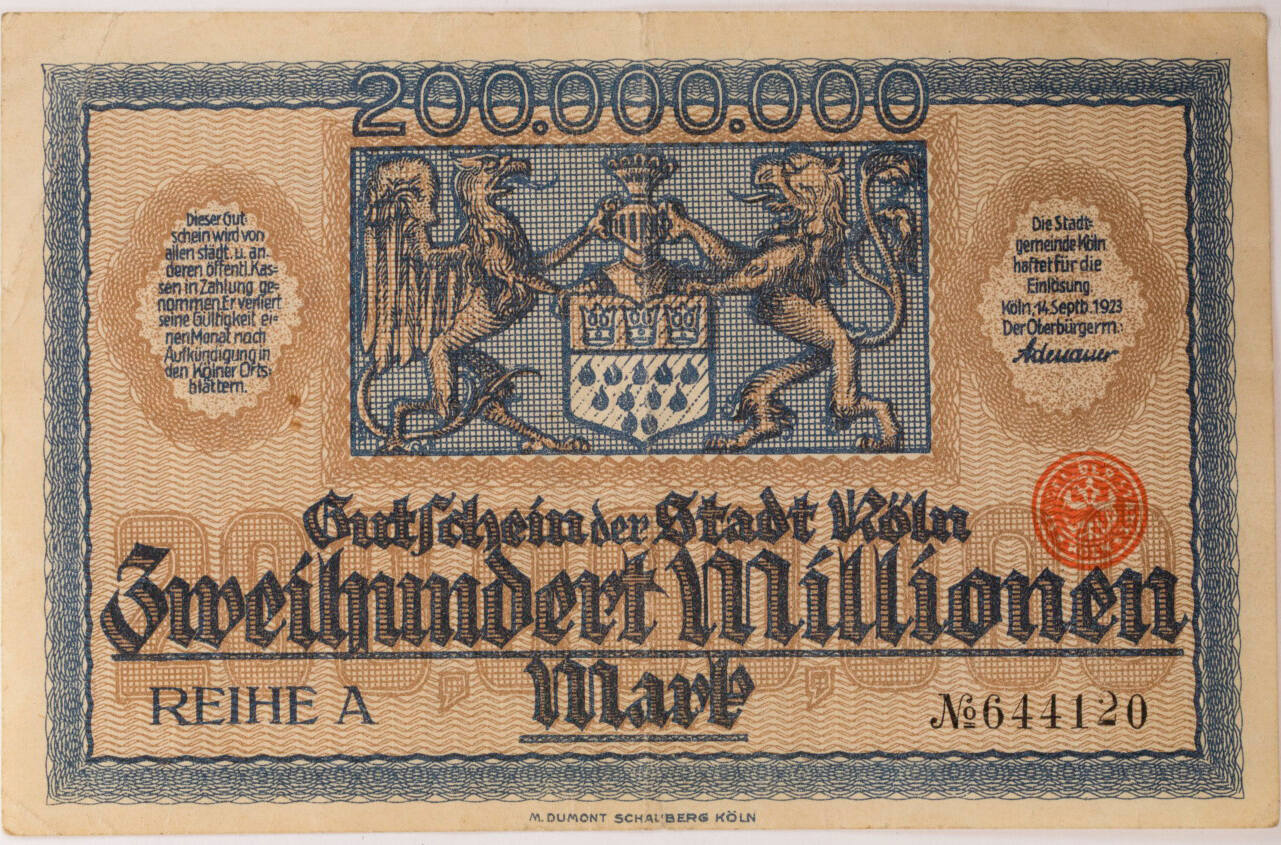 Köln 200000000 Mark 14.9.1923 Zweihundert Millionen Mark - Reihe A III ...