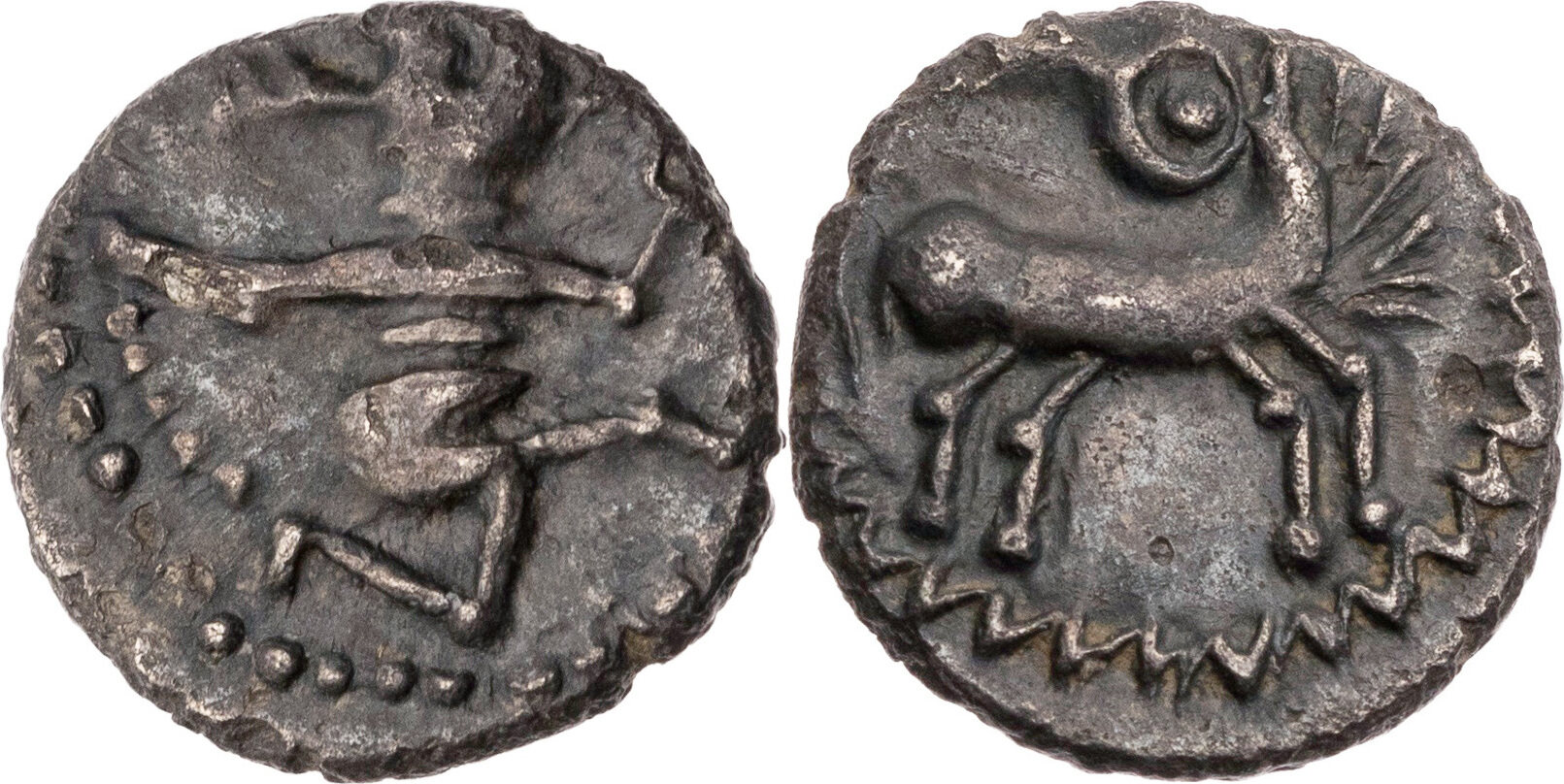 Germanien, Hessen Quinar vom Typ Tanzendes Männlein 65-40 v. Chr. Ubier ...