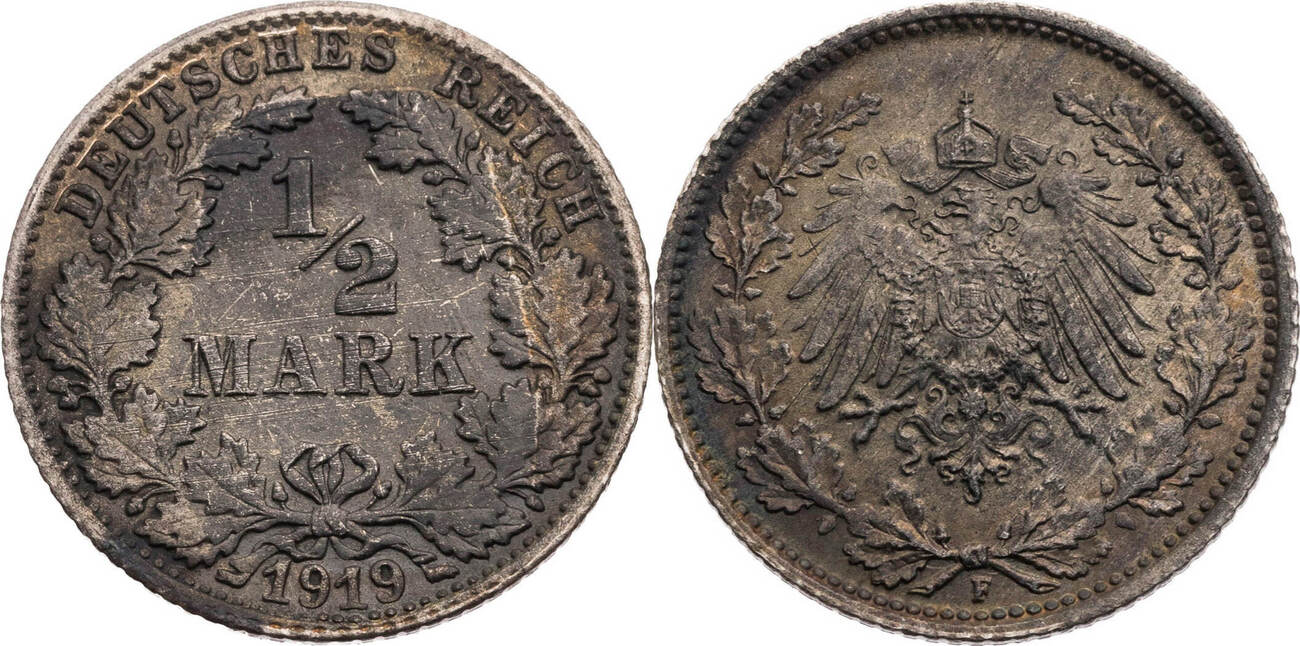 Kaiserreich ½ Mark 1919 F Kursmünze (1905-1919) vz, Kratzer | MA-Shops