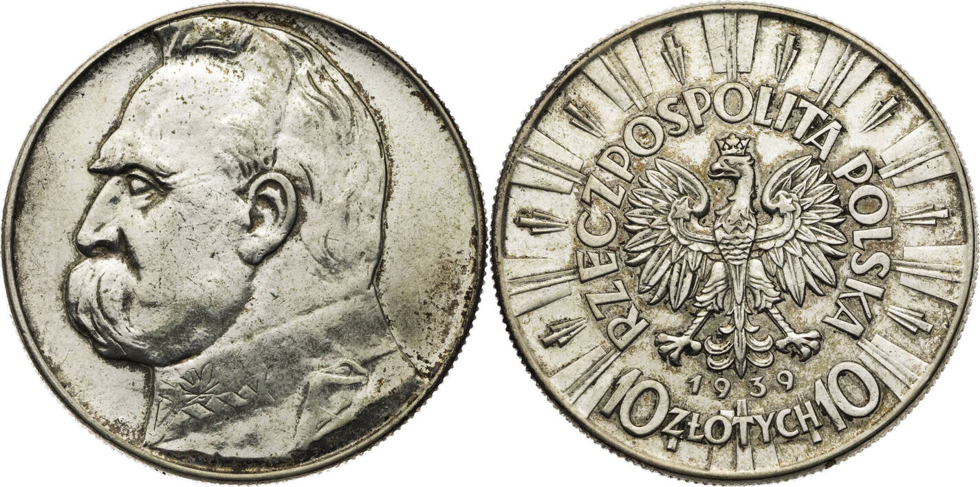 Polen 10 Zlotych 1939 Józef Piłsudski - Kursmünze (1934-1939) ss | MA-Shops