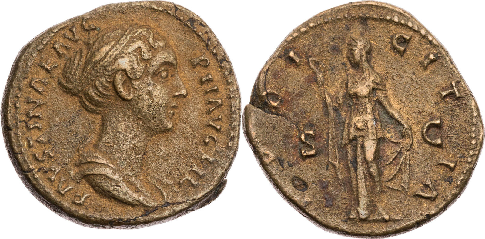 Römische Kaiserzeit Dupondius 147-150 n. Chr. Faustina minor, Büste ...