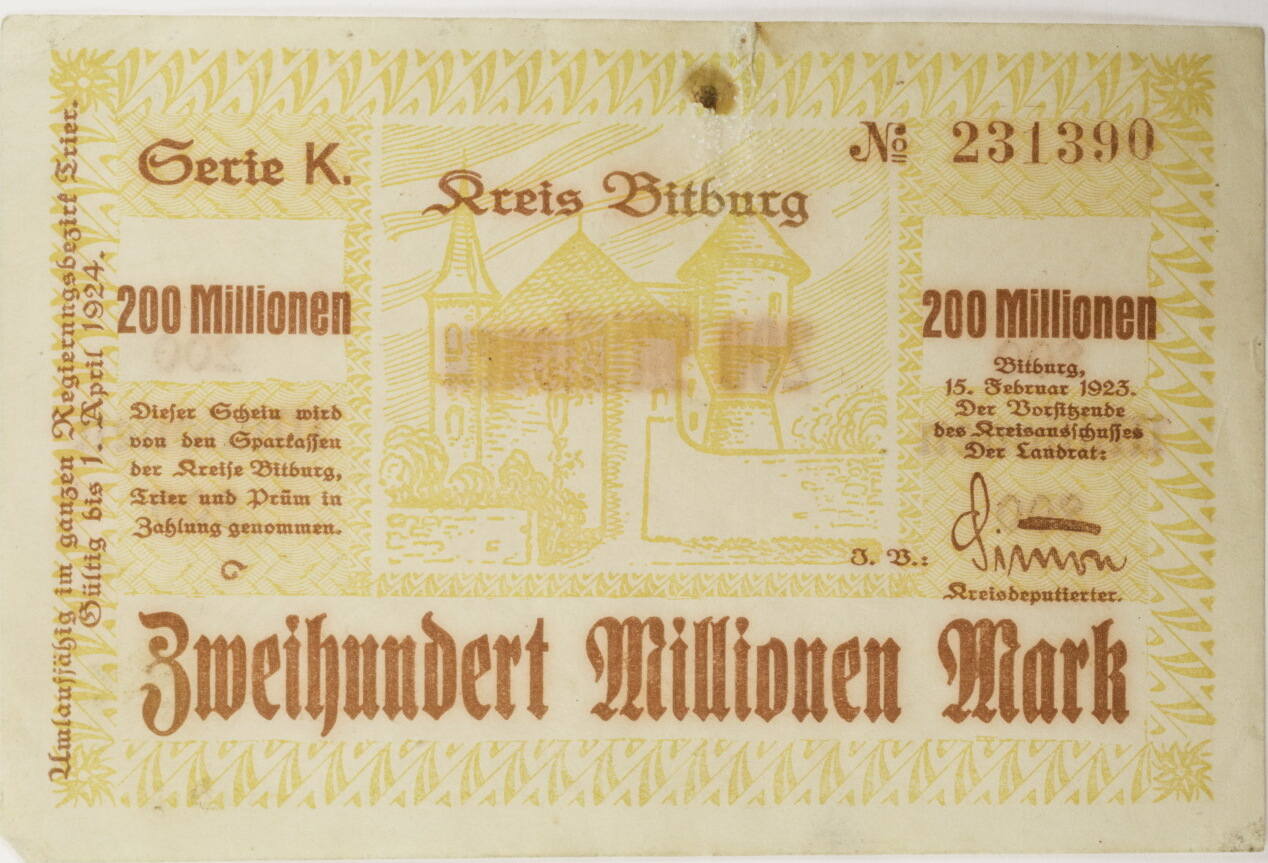 200000000 Mark 15.2.1923 Bitburger Großnotgeldschein | MA-Shops