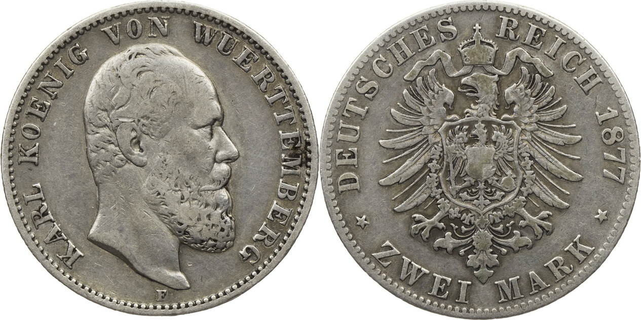 Deutsches Kaiserreich 2 Mark 1877 F Wilhelm II. König von Württemberg s ...