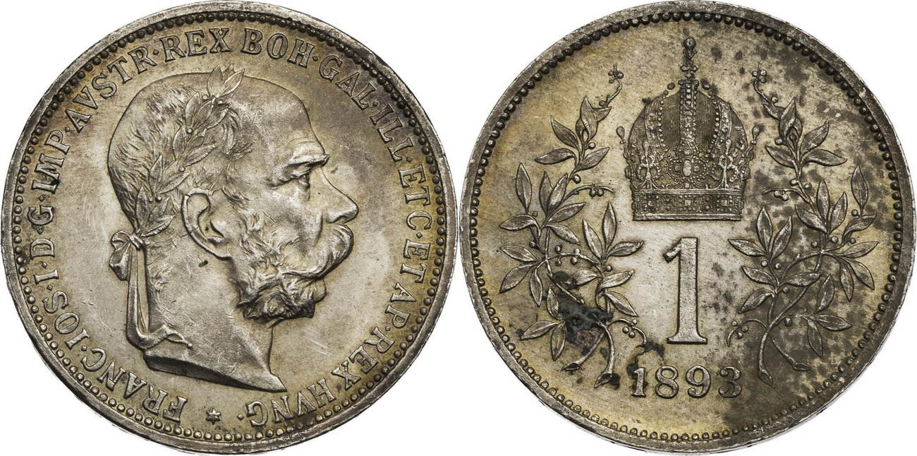RDR, Habsburg 1 Krone 1893 Franz Josef I. (1848-1916) - Kursmünze (1892 ...