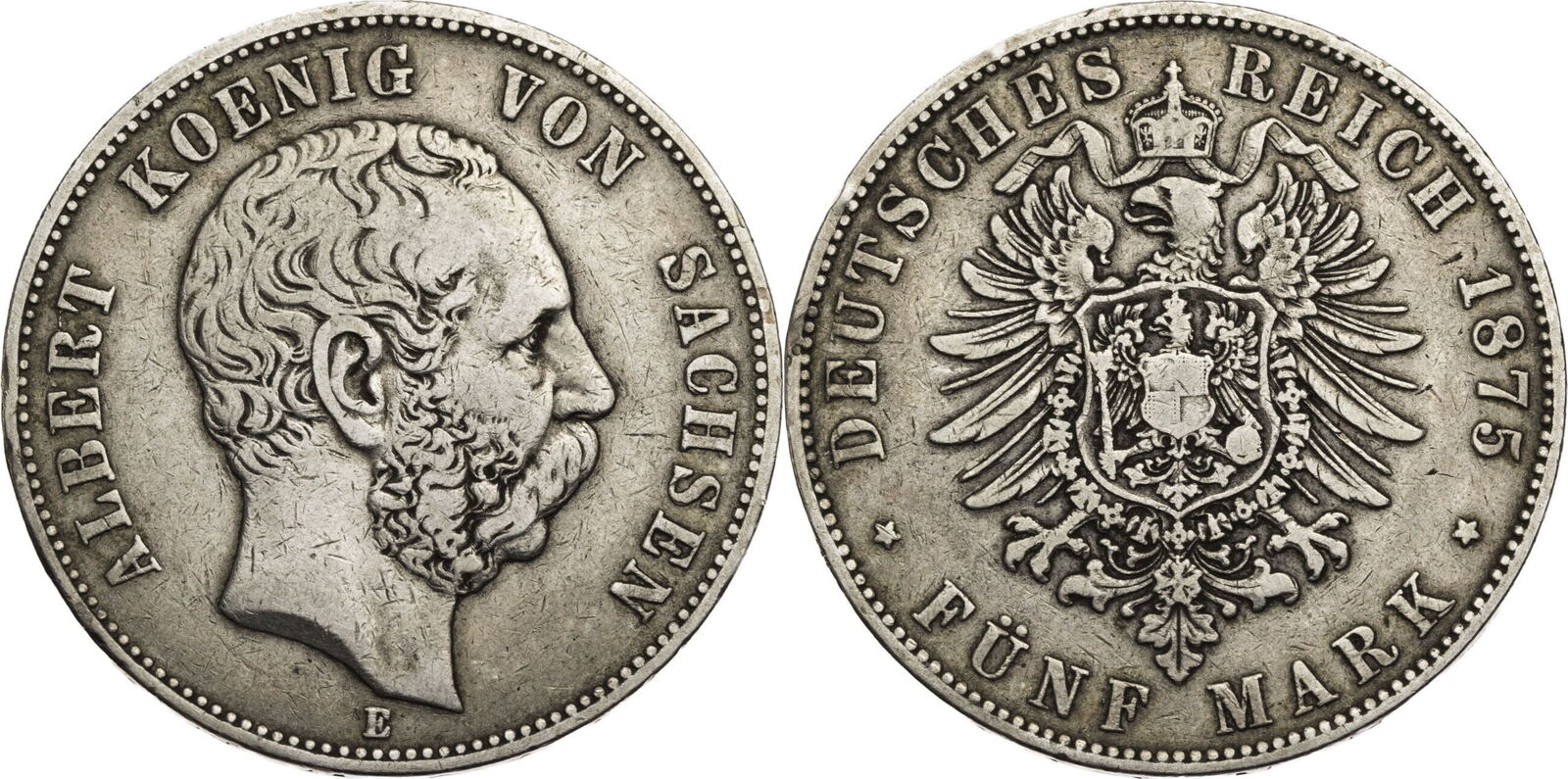 Kaiserreich, Sachsen 5 Mark 1875 E Albert (1873-1902) - Kursmünze (1875 ...