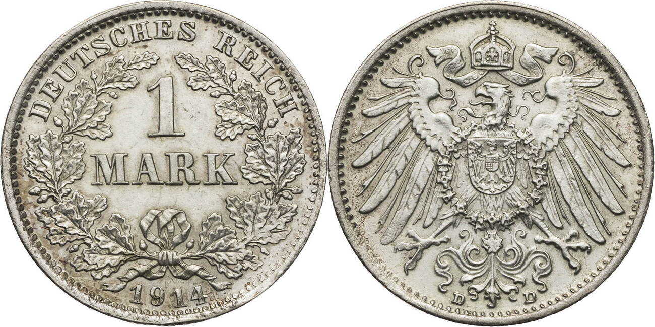 Kaiserreich 1 Mark 1914 D Kursmünze (1891-1916) ss | MA-Shops