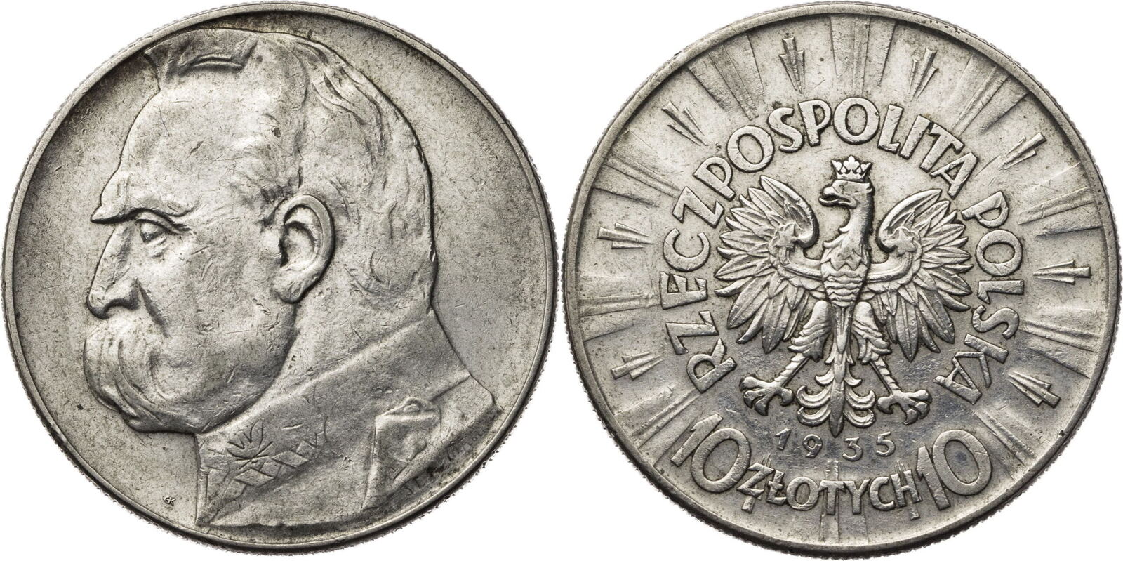 Polen 10 Zlotych 1935 Józef Piłsudski - Kursmünze (1934-1939) ss | MA-Shops