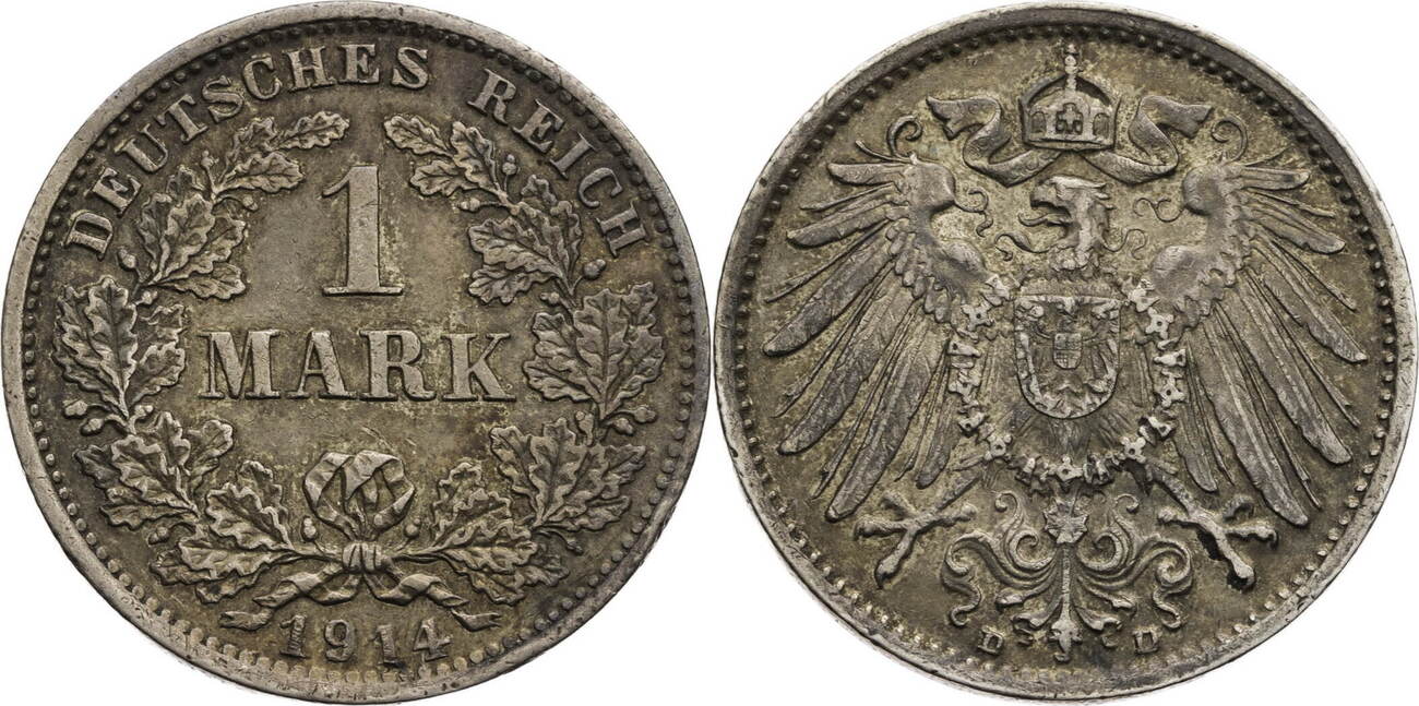 Kaiserreich 1 Mark 1914 D Kursmünze (1891-1916) ss | MA-Shops