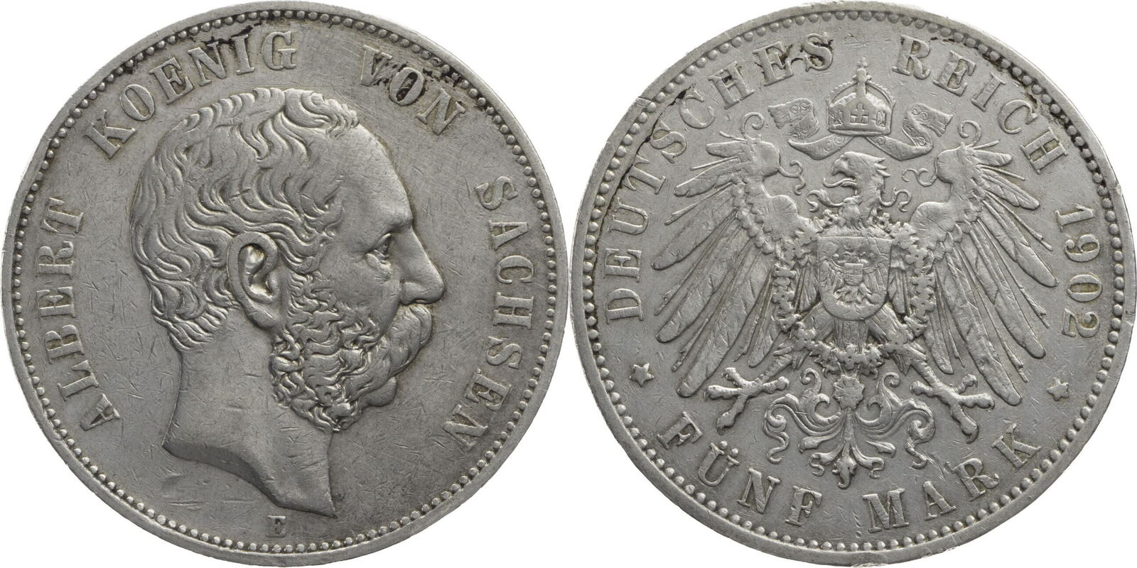 Kaiserreich, Sachsen 5 Mark 1902 E Albert (1873-1902) - Kursmünze (1891 ...