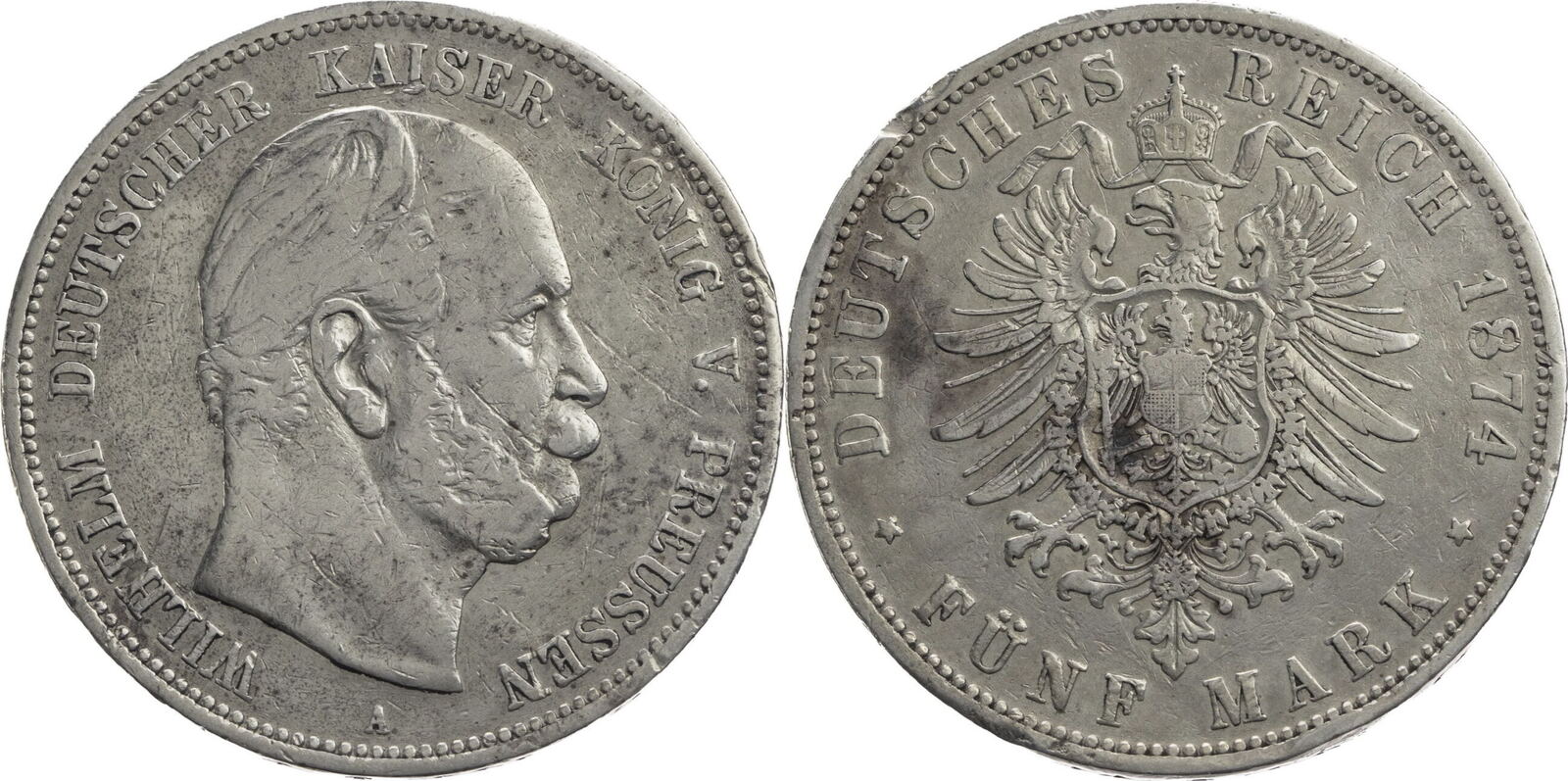Kaiserreich, Preussen 5 Mark 1874 A Wilhelm I. (1861-1888) - Kursmünze ...