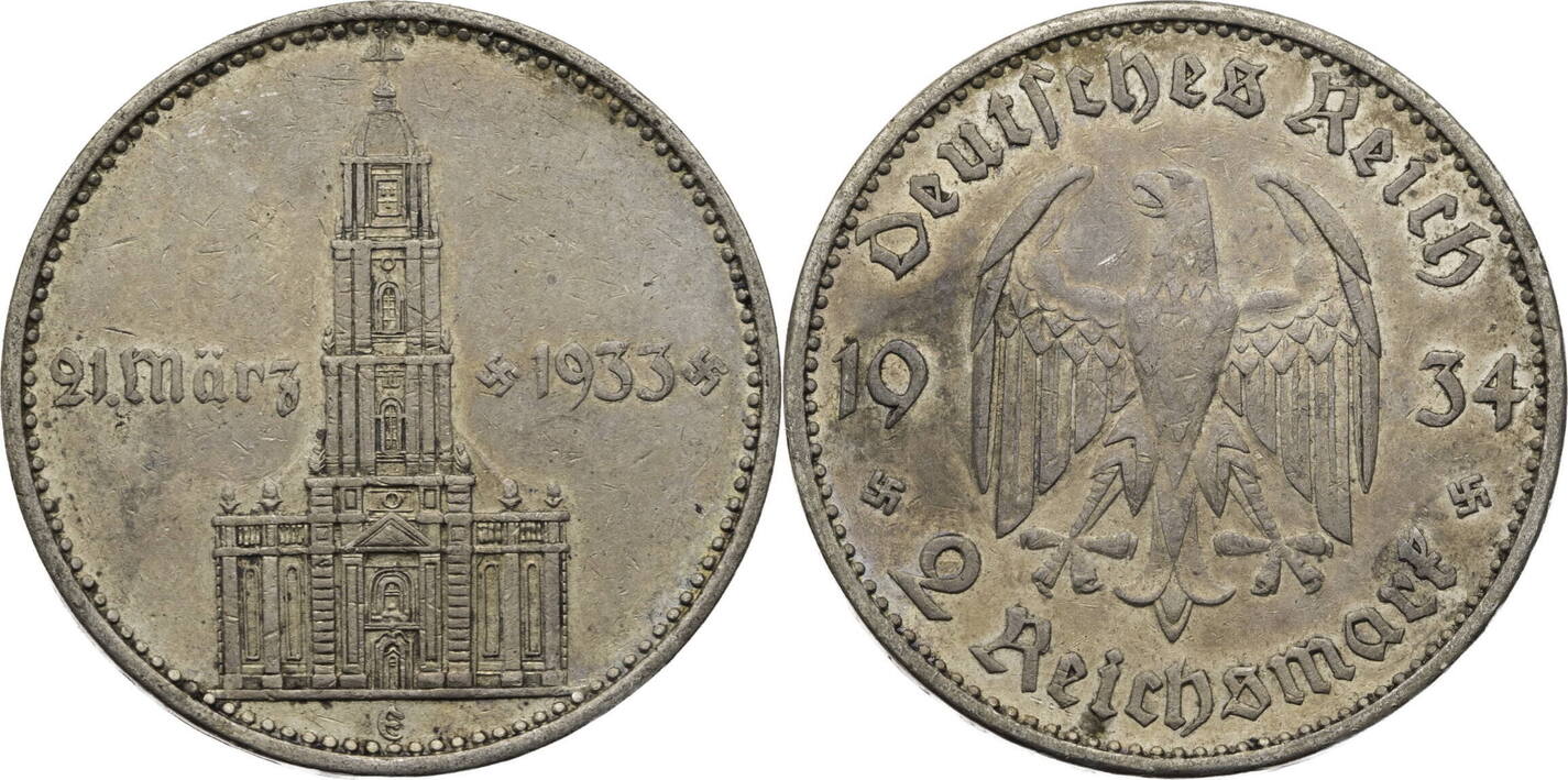 Drittes Reich 2 Reichsmark 1934 E Zum Jahrestag der Eröffnung des ...