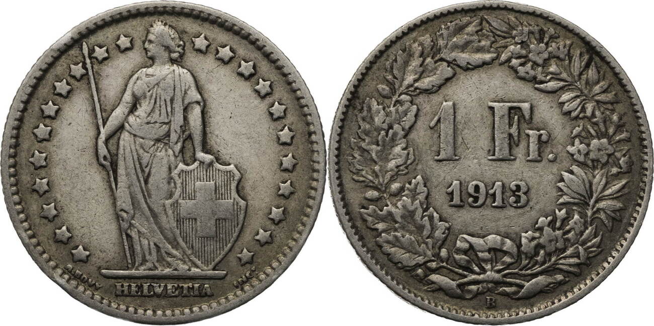 Schweiz 1 Franken 1913 B Helvetia - Kursmünze (1875-1967) ss | MA-Shops