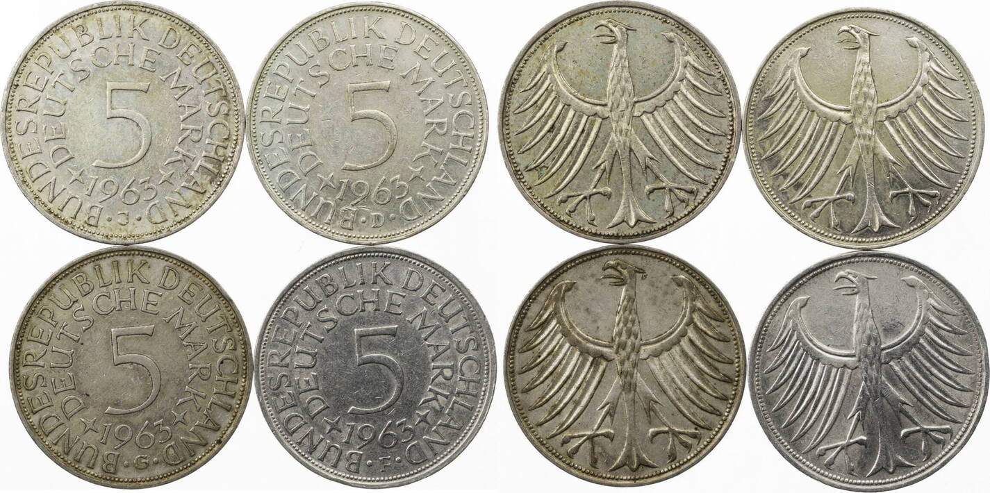 Bundesrepublik Deutschland 4 x 5 DM 1963 DFGJ kompletter Jahrgang! ss ...