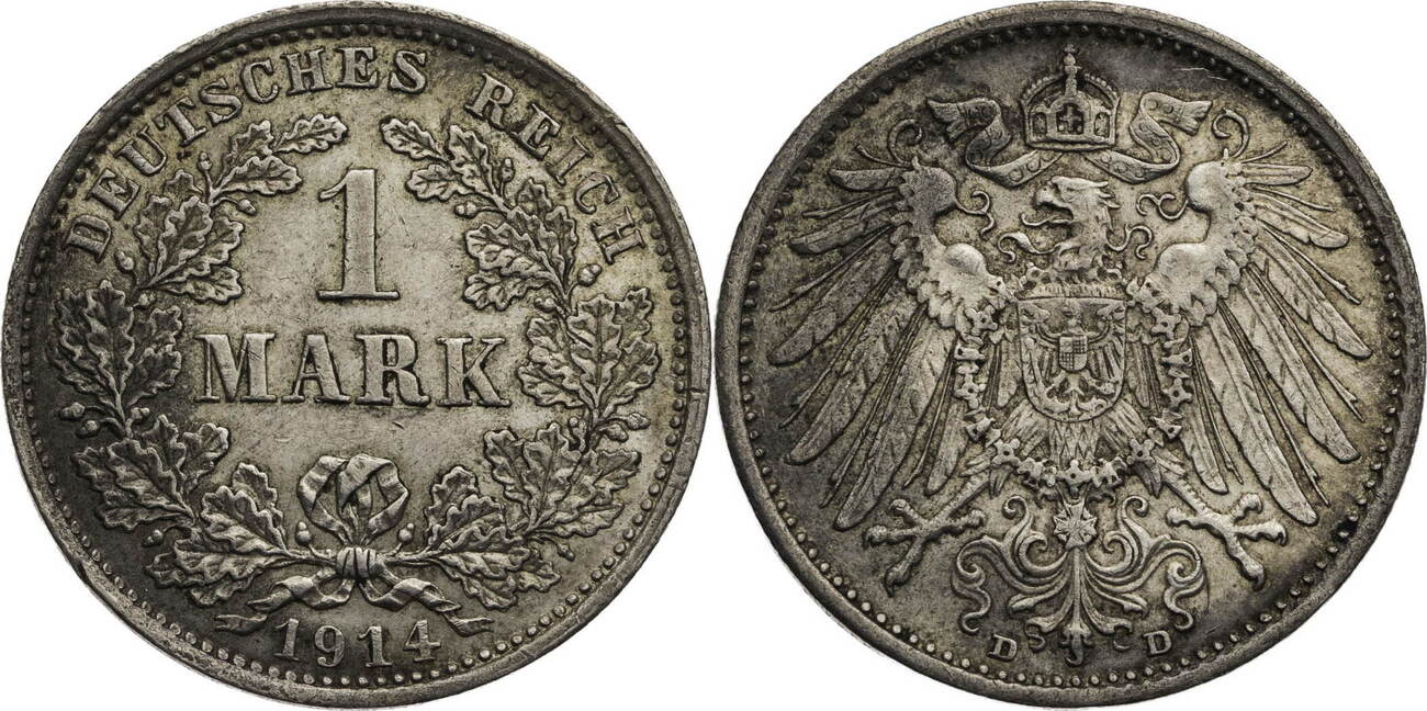 Kaiserreich 1 Mark 1914 D Kursmünze (1891-1916) ss | MA-Shops