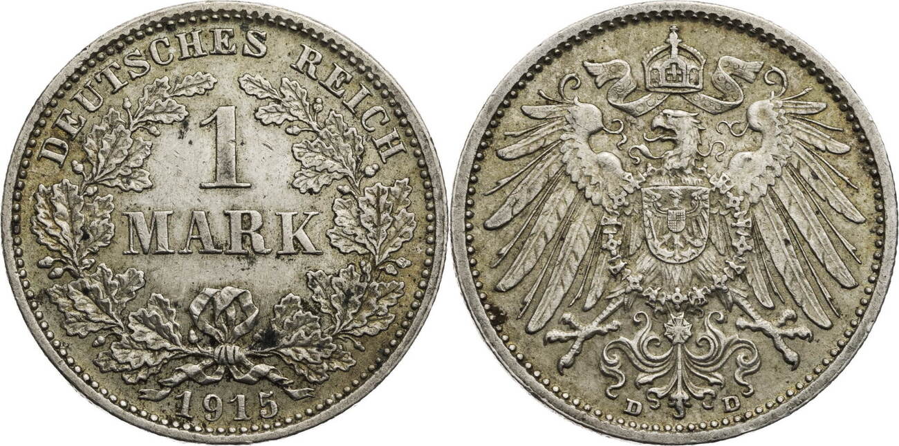 Kaiserreich 1 Mark 1915 D Kursmünze (1891-1916) ss | MA-Shops