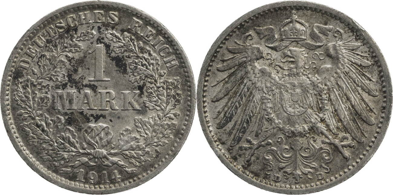 Kaiserreich 1 Mark 1914 D Kursmünze (1891-1916) ss | MA-Shops