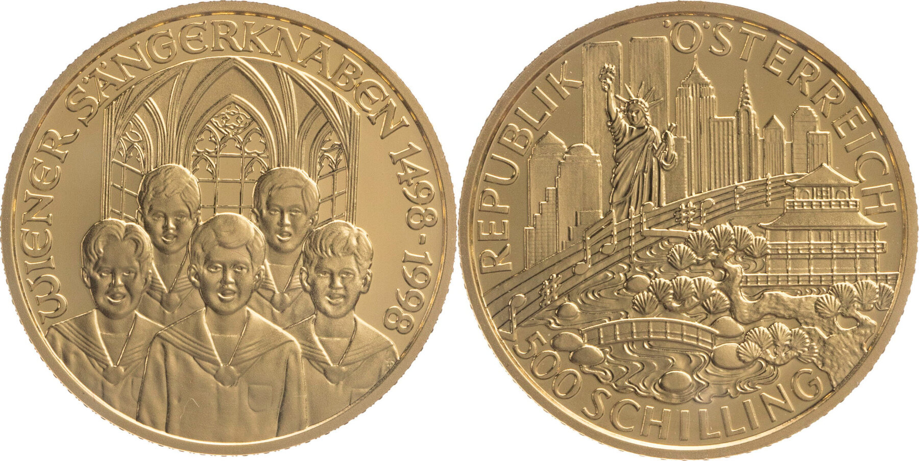 Österreich, 2. Republik 500 Schilling 1998 Wiener Sängerknaben mit ...
