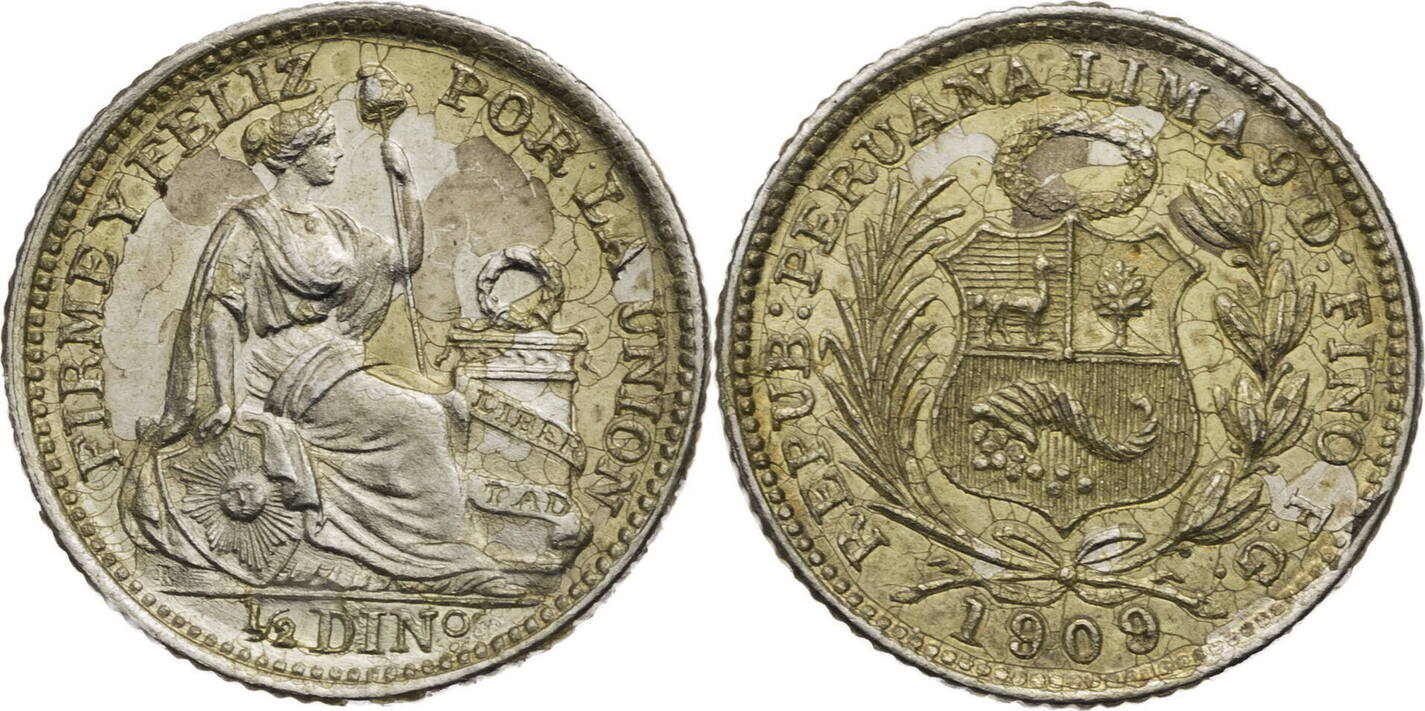 Peru 1/2 Dinero 1909 Kursmünze (1890-1917) ss-vz | MA-Shops