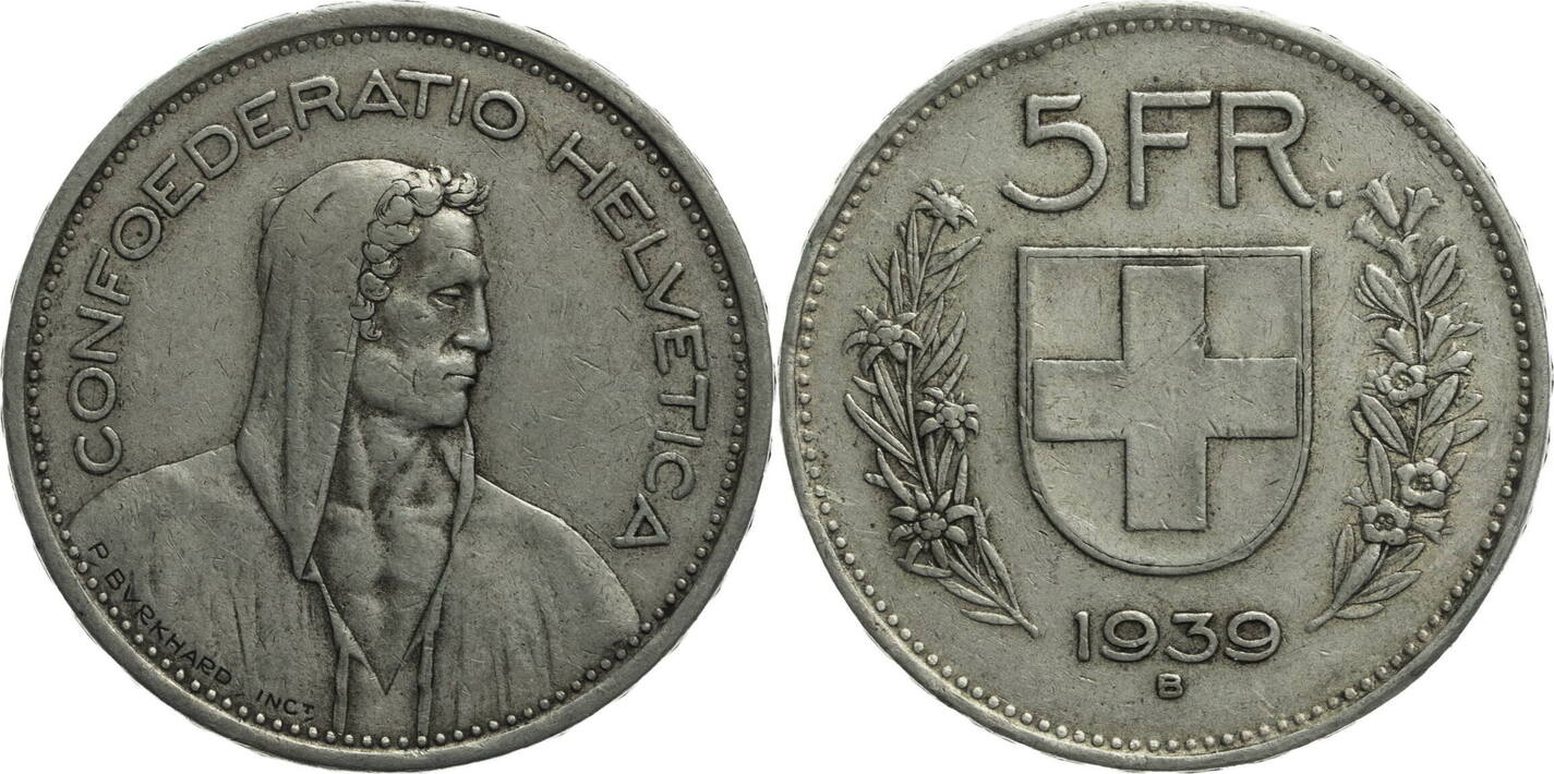 Schweiz 5 Franken 1939 B Alphirt - Kursmünze (1931-1969) ss | MA-Shops