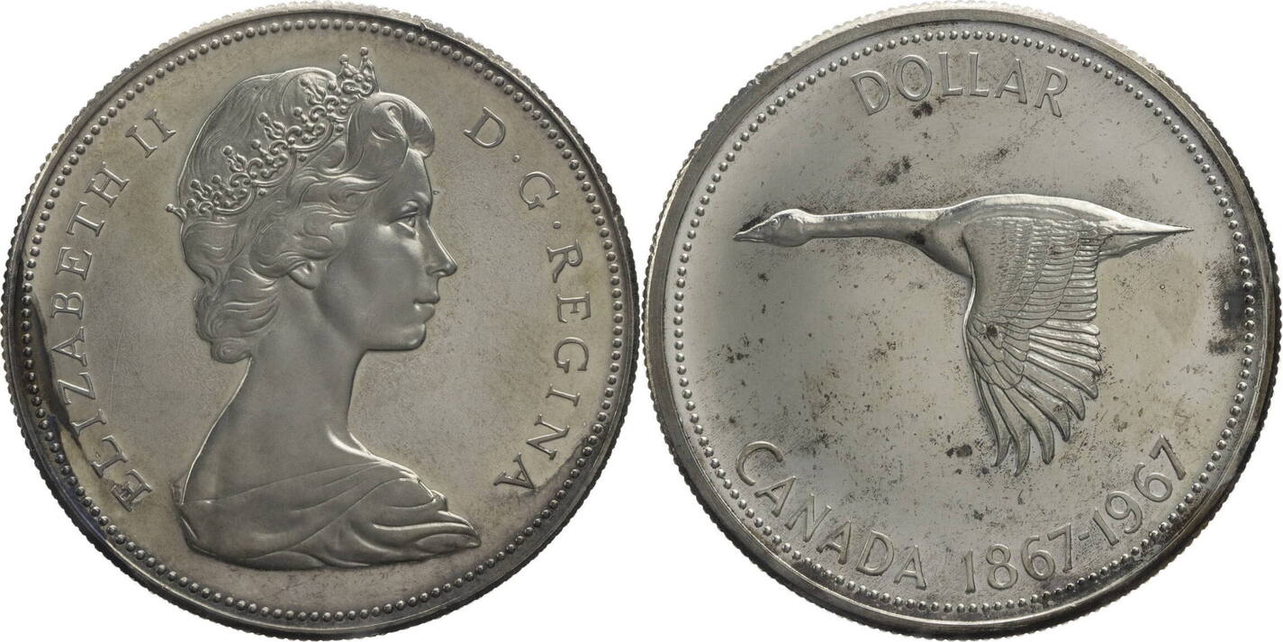 Kanada 1 Dollar 1967 Elizabeth II. - Wildgans vz, Kratzer im Feld, Rs ...