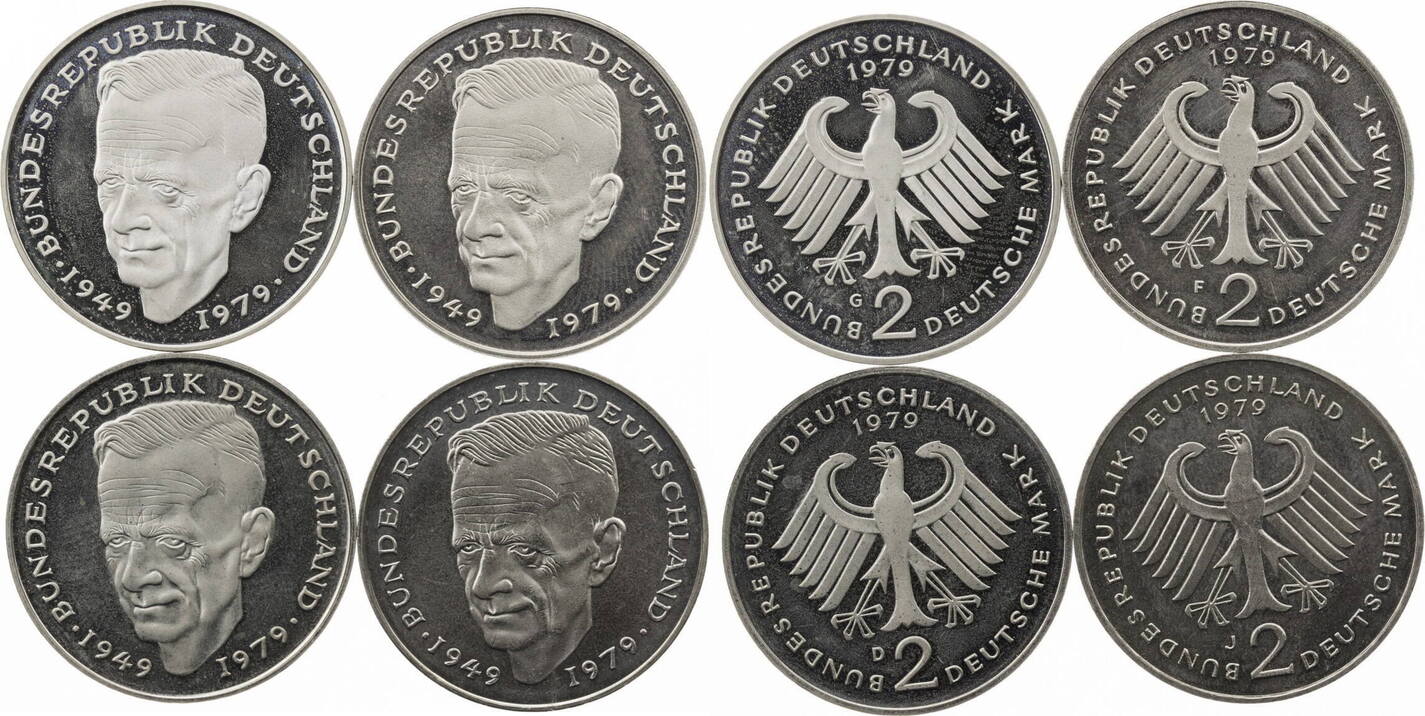 Bundesrepublik Deutschland 4 x 2 DM 1979 DFGJ 2 D-Mark Kursmünzen Kurt ...