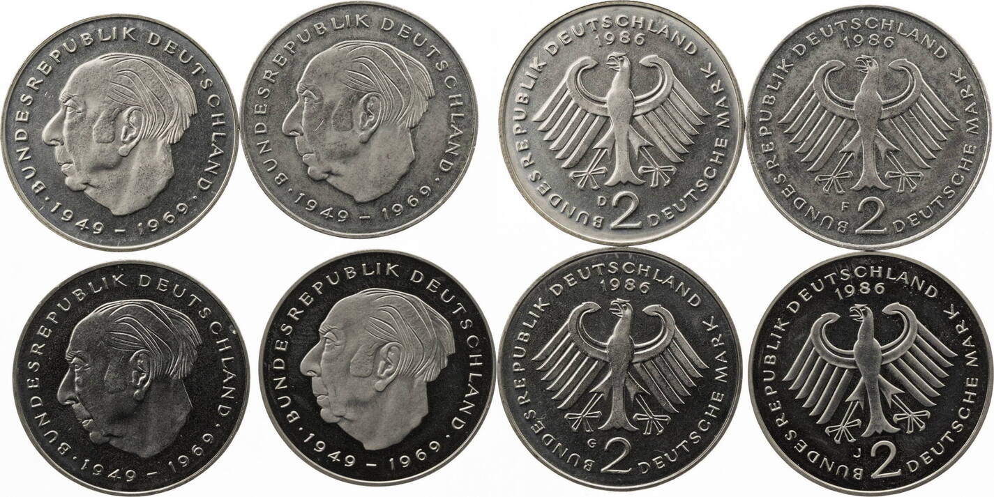 Bundesrepublik Deutschland 4 x 2 DM 1986 DFGJ 2 D-Mark Kursmünzen ...