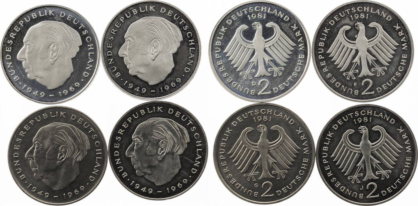 Bundesrepublik Deutschland 4 x 2 DM 1981 DFGJ 2 D-Mark Kursmünzen ...