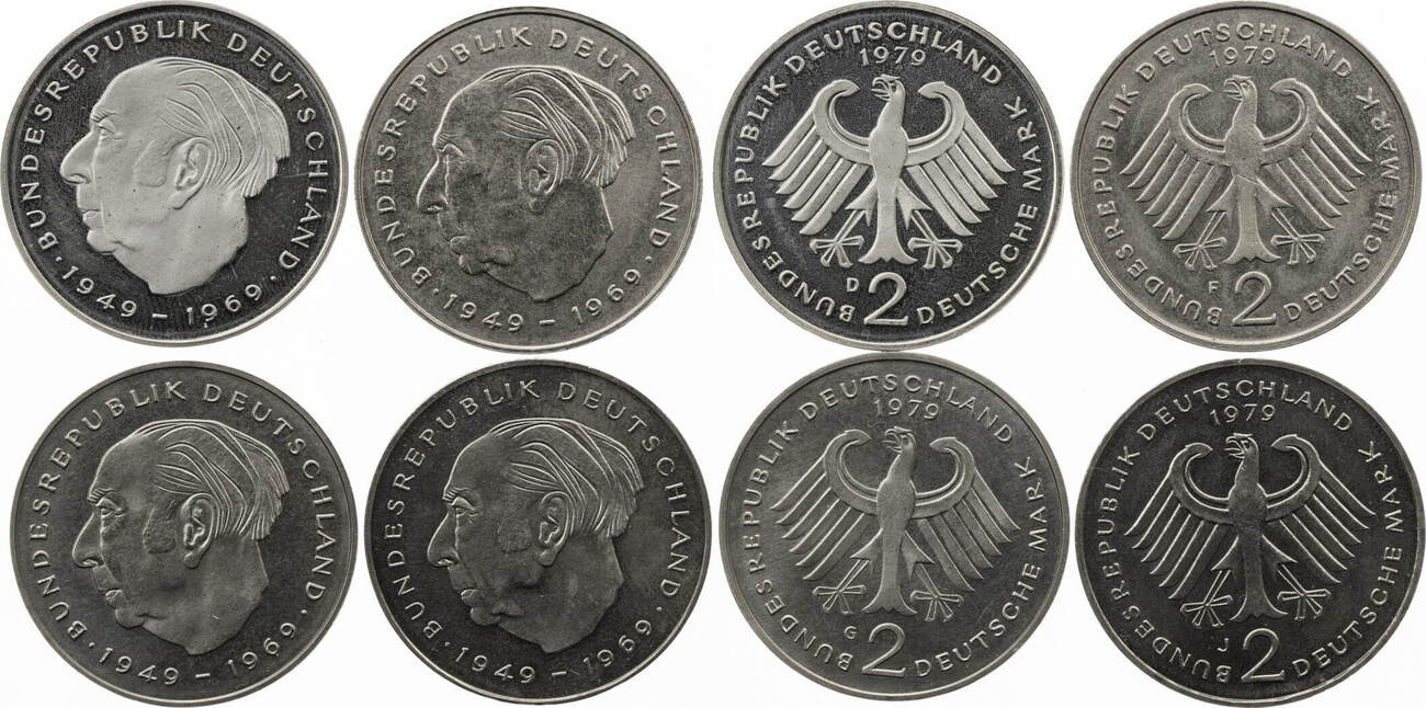 Bundesrepublik Deutschland 4 x 2 DM 1979 DFGJ 2 D-Mark Kursmünzen ...
