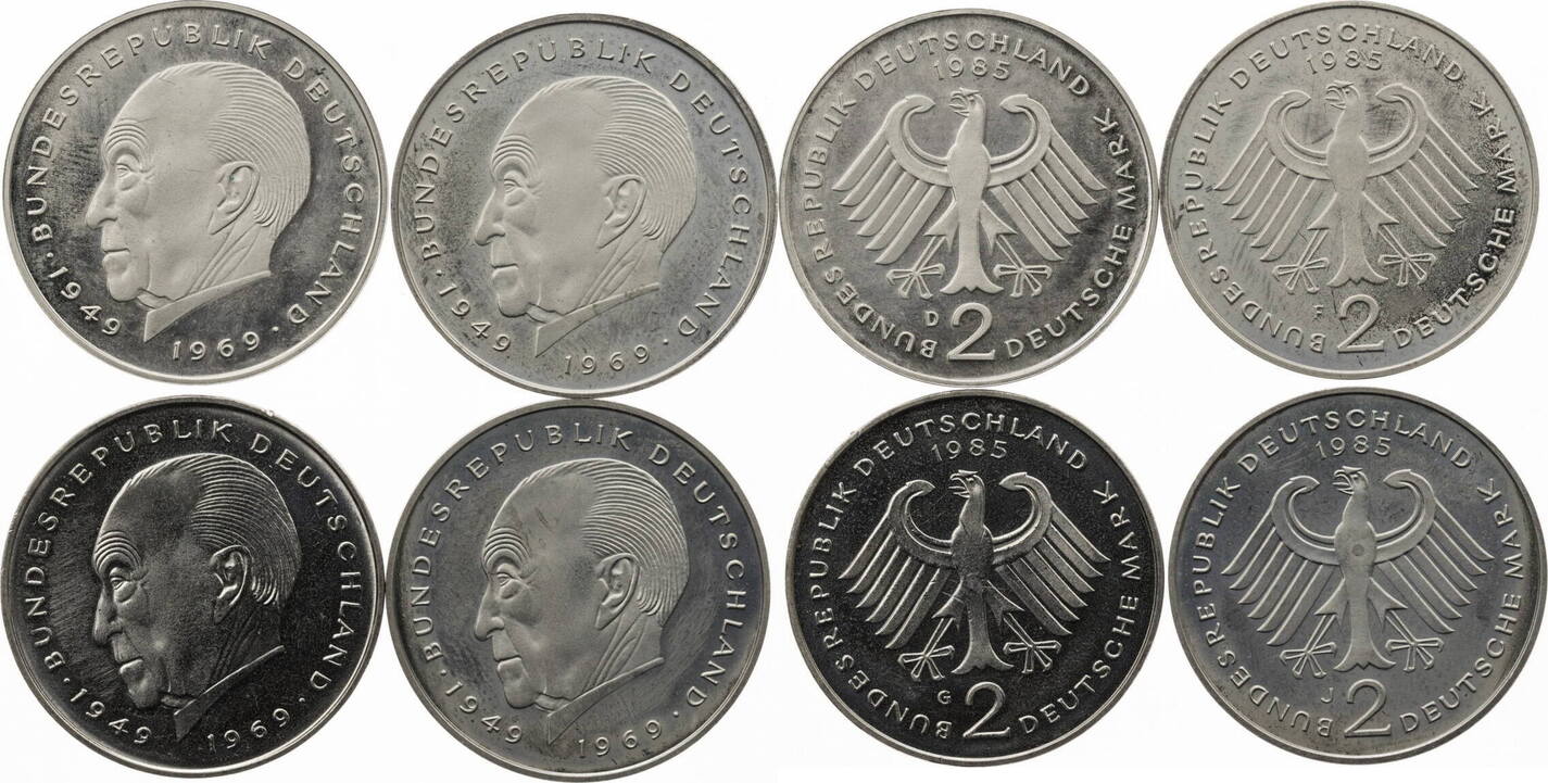 Bundesrepublik Deutschland 8 DM (4 x 2 DM) 1985 DFGJ 2 D-Mark Kursmünze ...