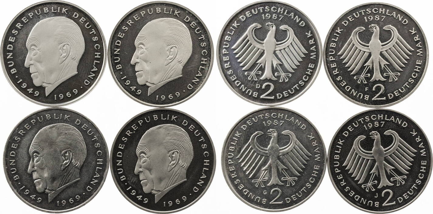 Bundesrepublik Deutschland 4 x 2 DM 1987 DFGJ 2 D-Mark Kursmünzen ...
