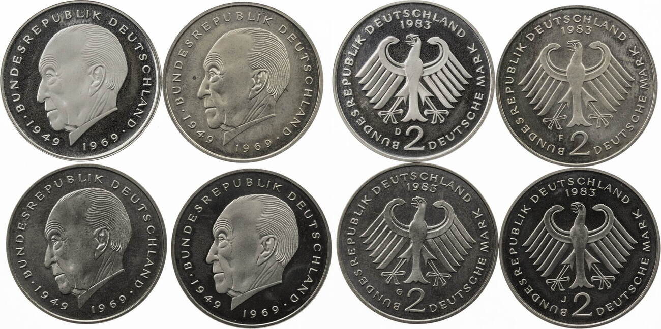 Bundesrepublik Deutschland 4 x 2 DM 1983 DFGJ 2 D-Mark Kursmünzen ...