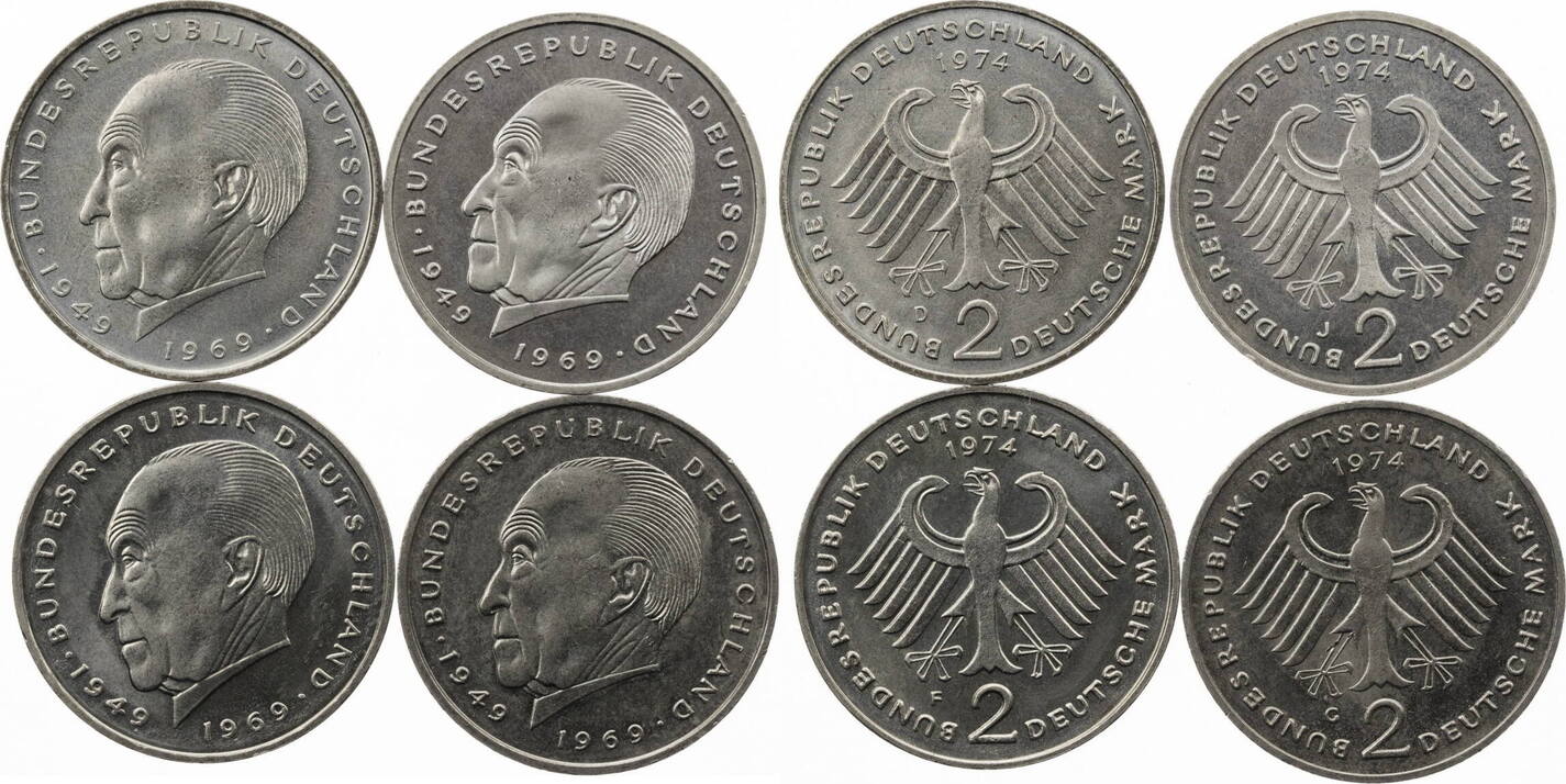 Bundesrepublik Deutschland 4 x 2 DM 1974 DFGJ 2 D-Mark Kursmünzen ...
