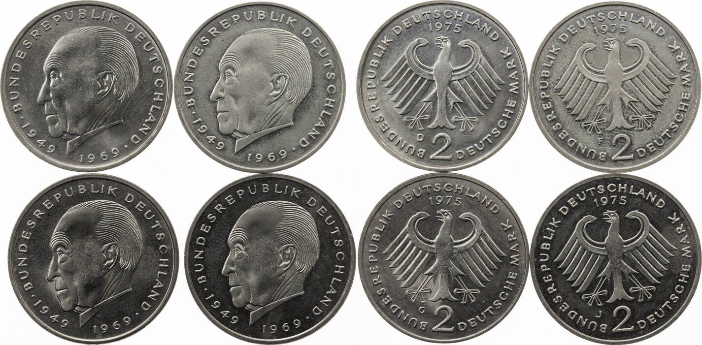 Bundesrepublik Deutschland 4 x 2 DM 1975 DFGJ 2 D-Mark Kursmünzen ...