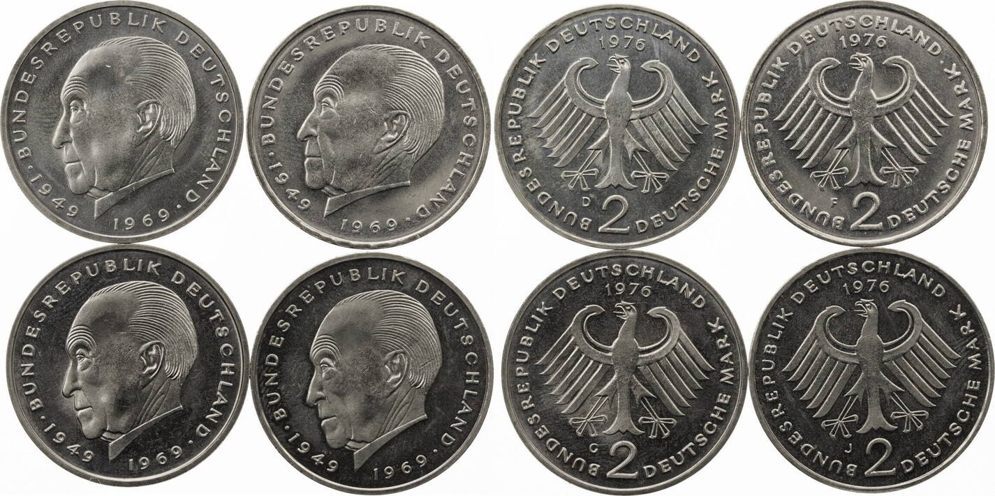 Bundesrepublik Deutschland 4 x 2 DM 1976 DFGJ 2 D-Mark Kursmünzen ...