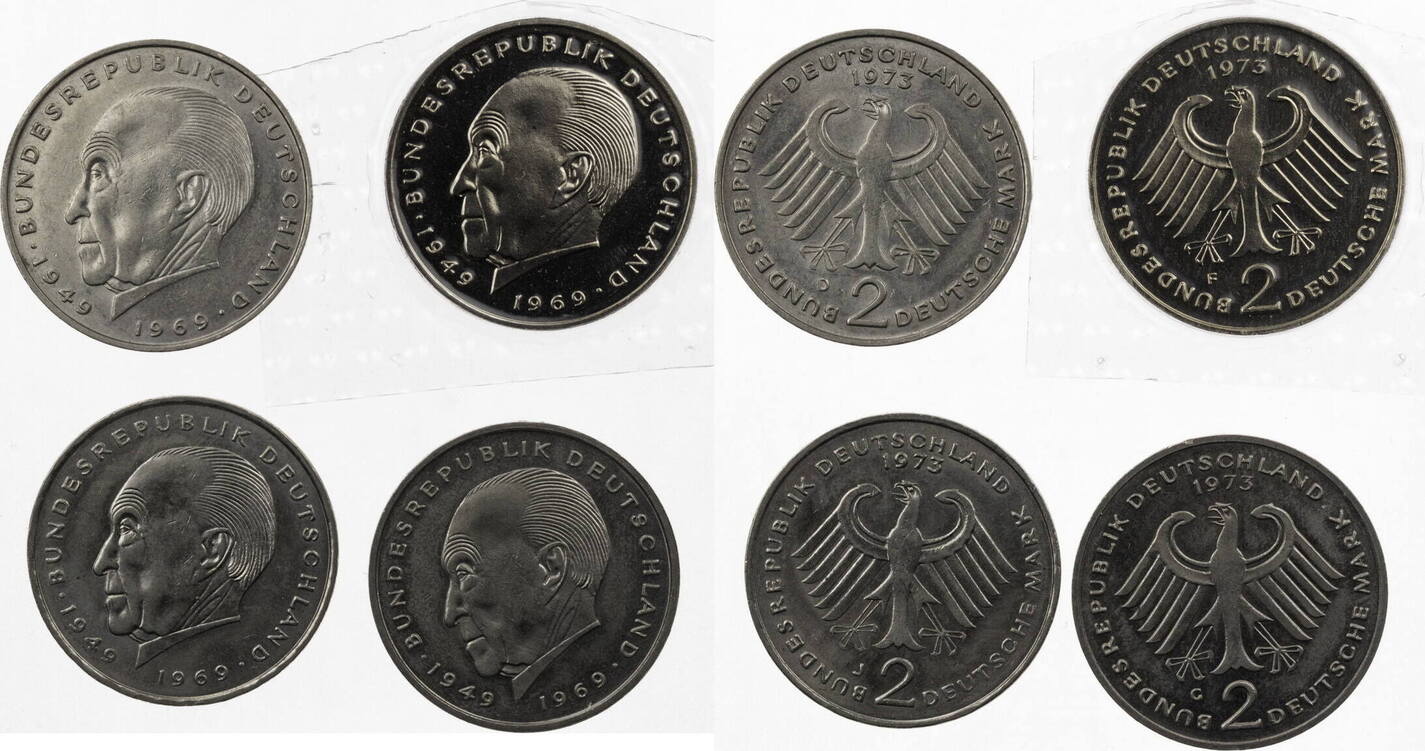Bundesrepublik Deutschland 4 x 2 DM 1973 DFGJ 2 D-Mark Kursmünzen ...