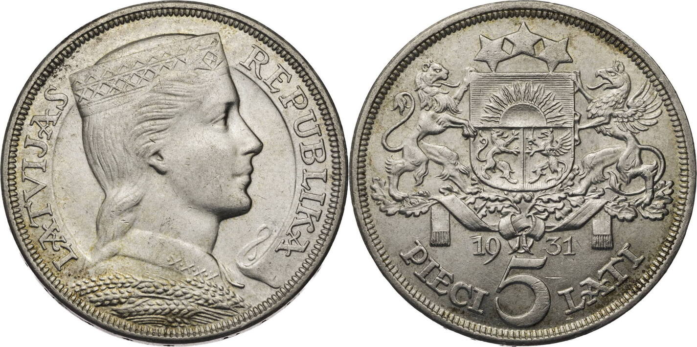 Lettland 5 Lati 1931 Kursmünze (1929-1932) ss | MA-Shops